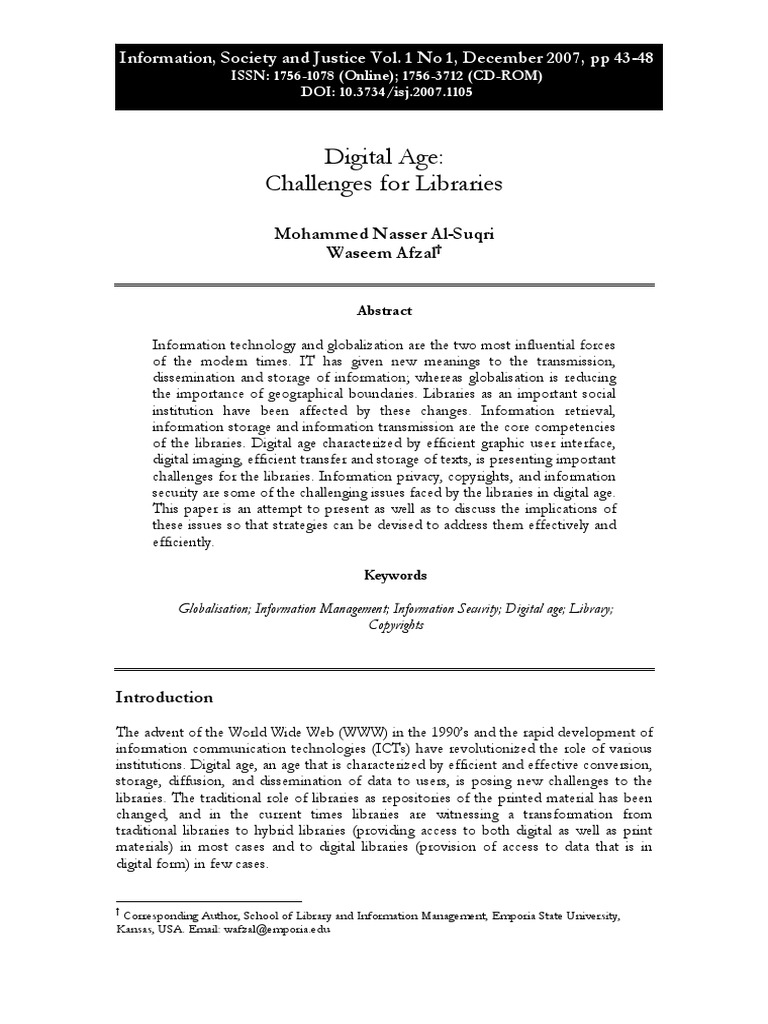 Digital Age - Challenges For Libraries | PDF | Libraries | Security