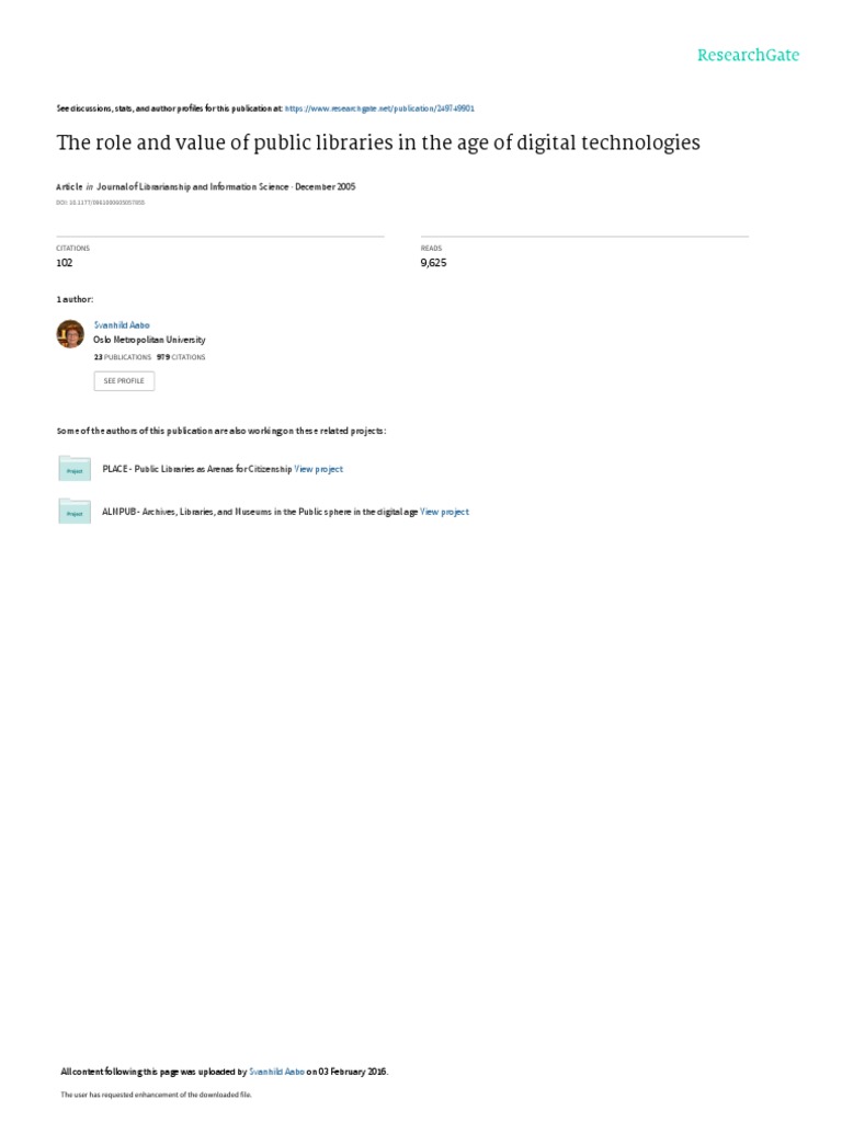 The Role and Value of Public Libraries in The Age of Digital Technologies | PDF | Libraries ...