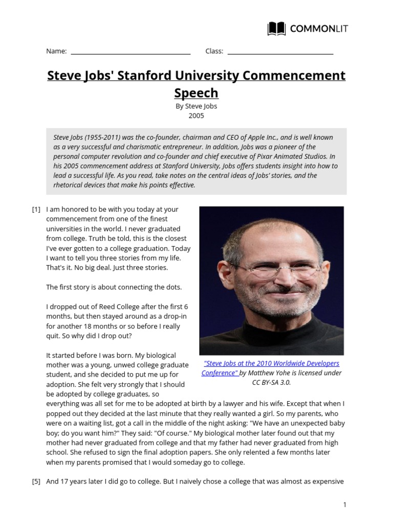 Steve Jobs' Stanford University Commencement Speech-Teacher-14 | PDF ...