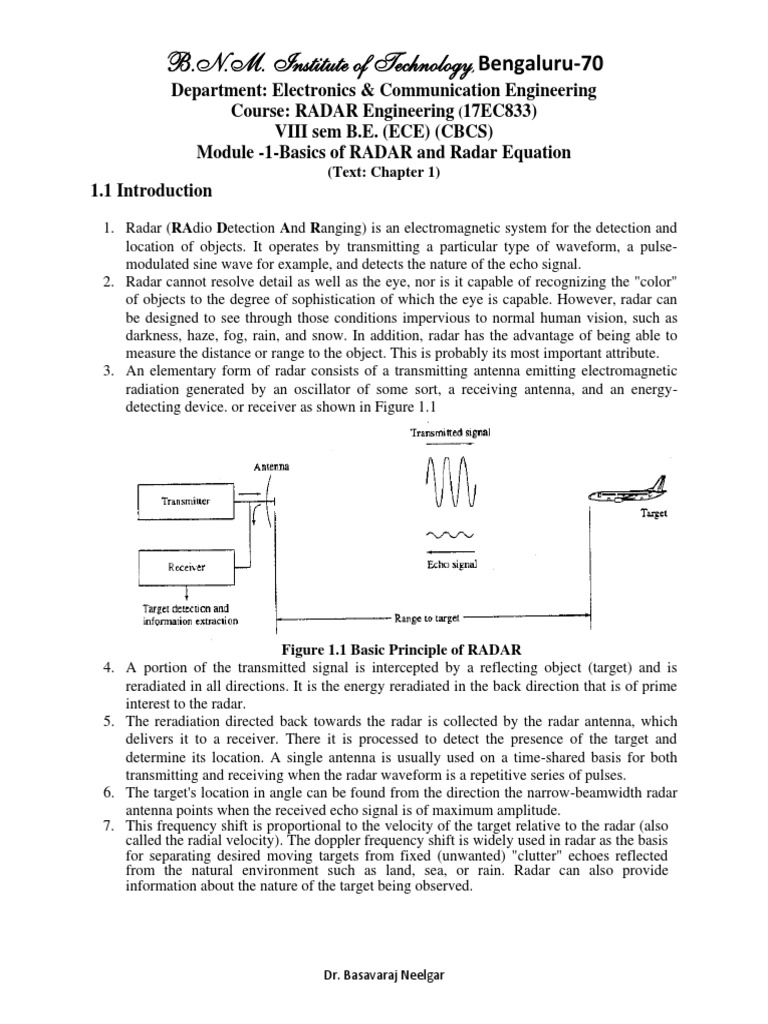 Notes 1 Basics of Radar | PDF | Radar | Detector (Radio)