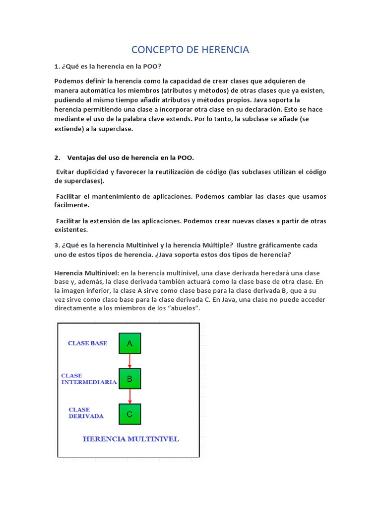 Concepto de Herencia | PDF | Herencia (Programación Orientada a Objetos) | Java (lenguaje de ...