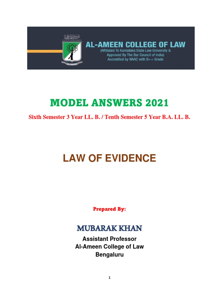 Law of Evidence Model Paper 2021 | PDF | Evidence (Law) | Confession (Law)