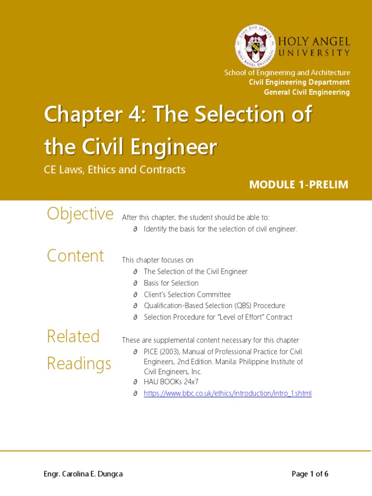 Module 1-Chapter 4 The Selection of The Civil Engineer | PDF | Request ... Module 1-Chapter 4 The Selection of The Civil Engineer | PDF | Request ...