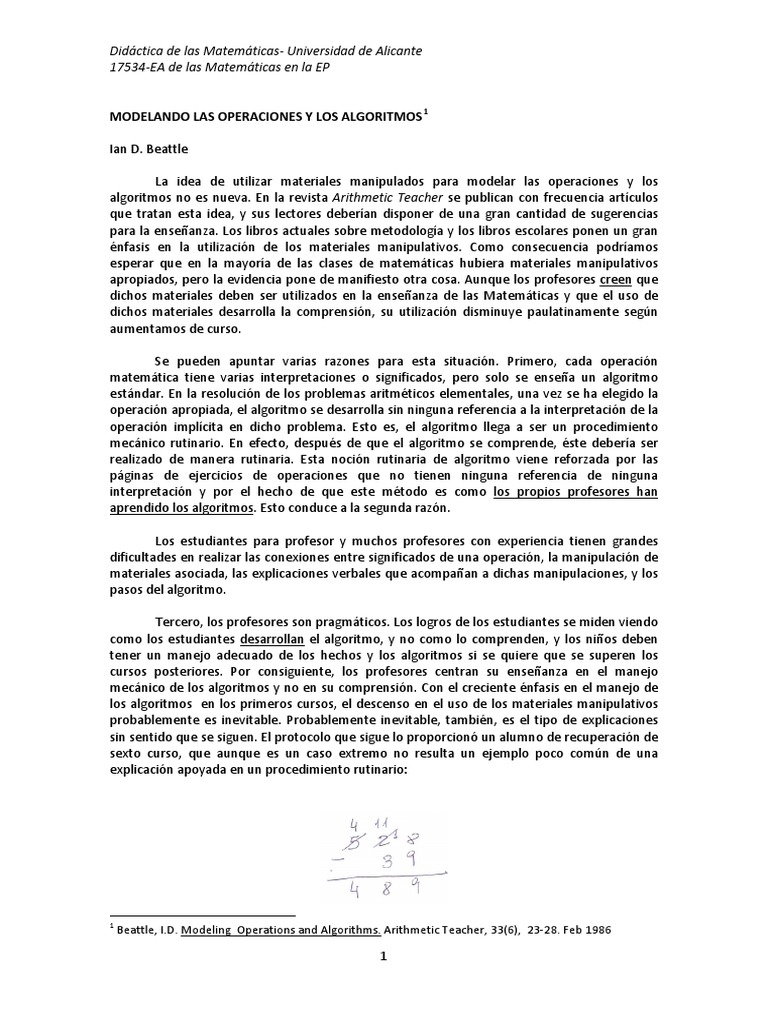 T01 DOC3 Beattle MODELANDO Los Algoritmos | PDF | Algoritmos | Sustracción