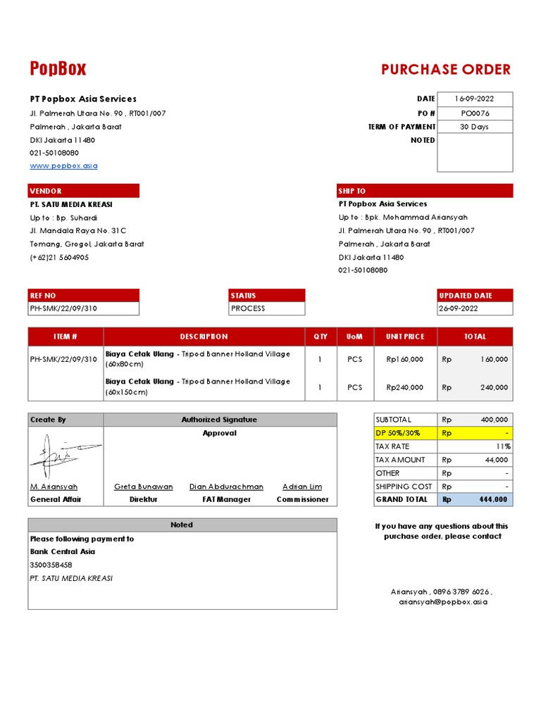 Purchase Order - Pas September 2022 - Po0076 - Ari | PDF