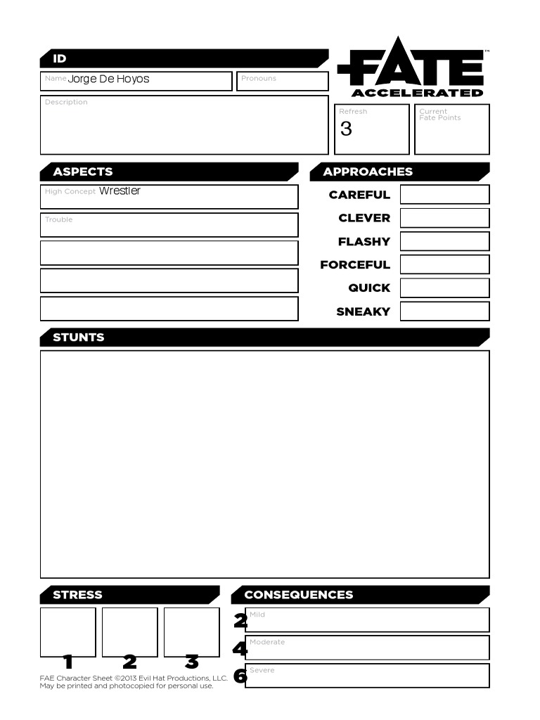 Fate Accelerated Character Sheet Formfillable | PDF