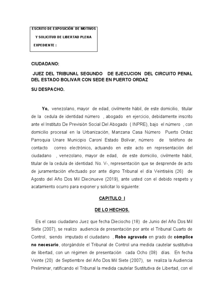 ESCRITO DE EXPOSICIÓN DE MOTIVOS S | PDF | Derecho penal | Sentencia (ley)
