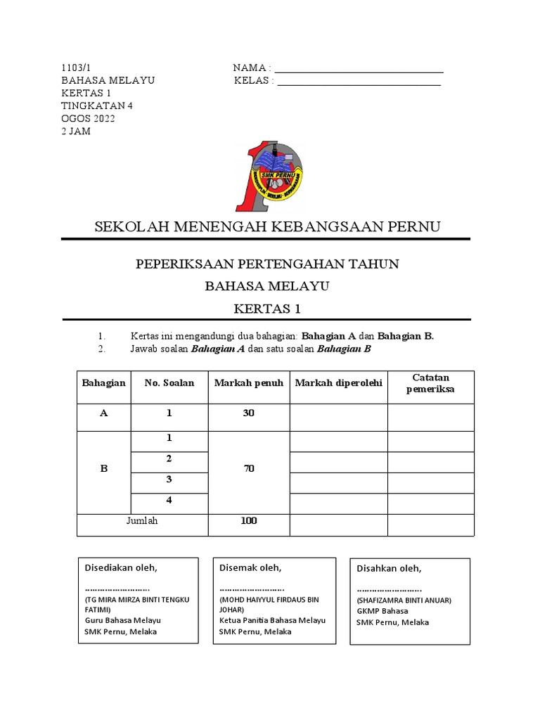 Soalan BM T4 PPT 2022 Kertas 1 | PDF