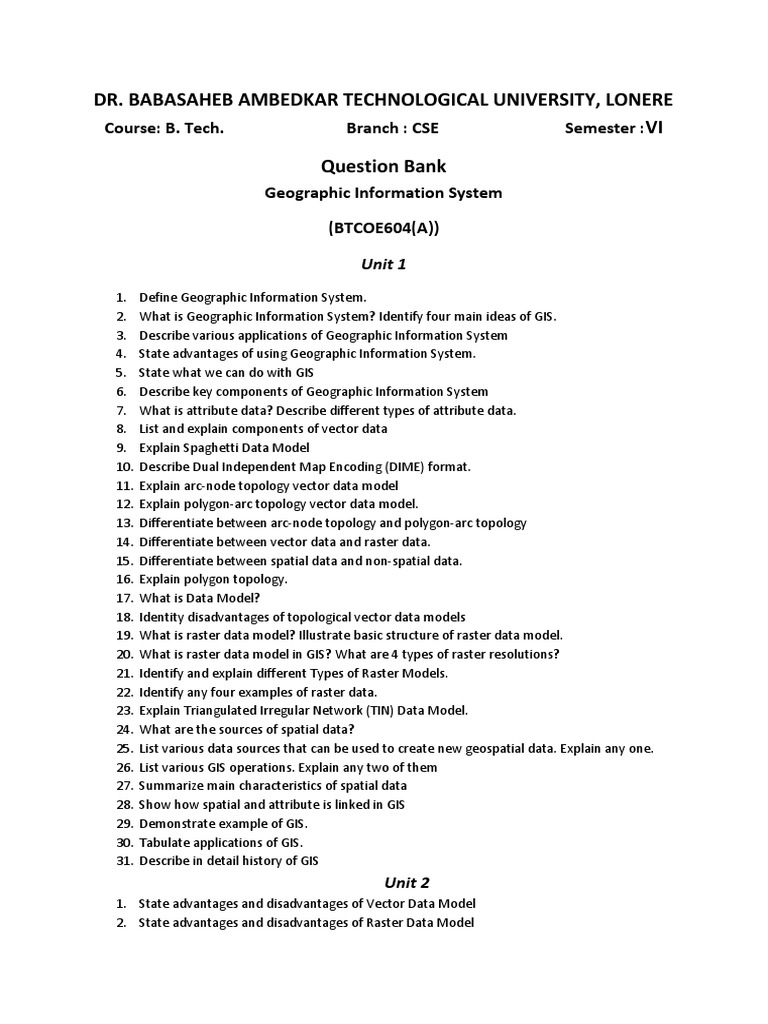 GIS Question Bank (1) | PDF | Geographic Information System | File Format