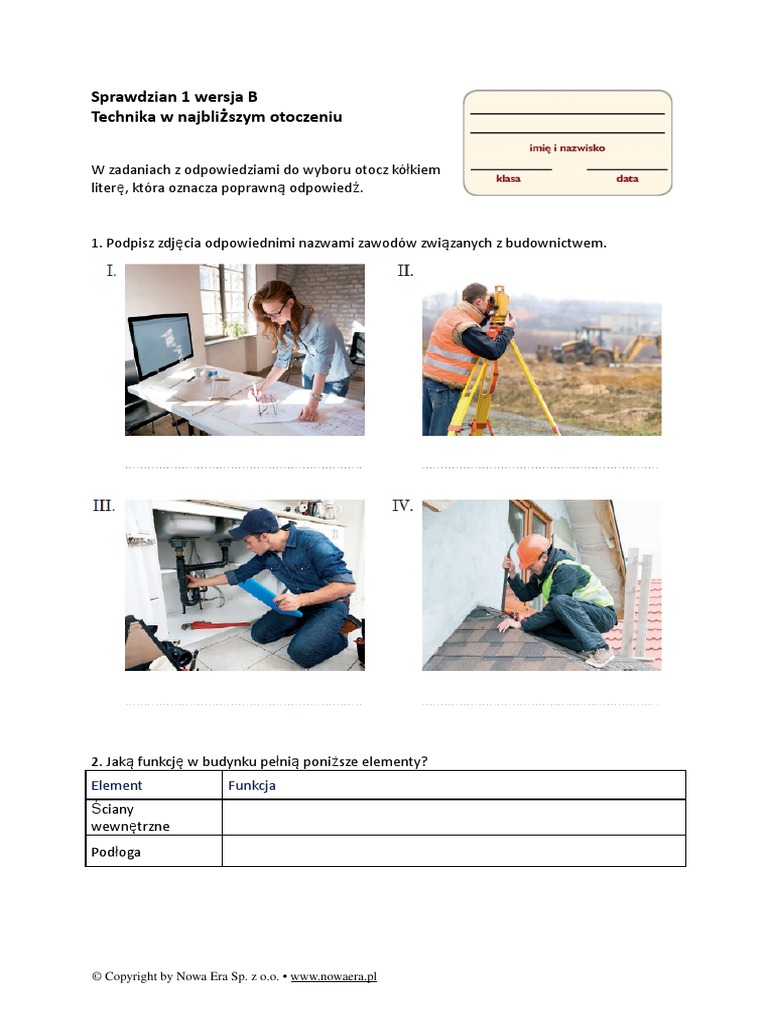Sprawdzian 1 Wersja B Technika W Najblizszym Otoczeniu | PDF