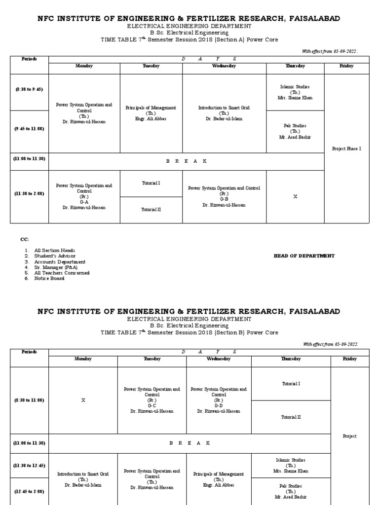Time Table 7th Semester 2018 | Download Free PDF | Engineering