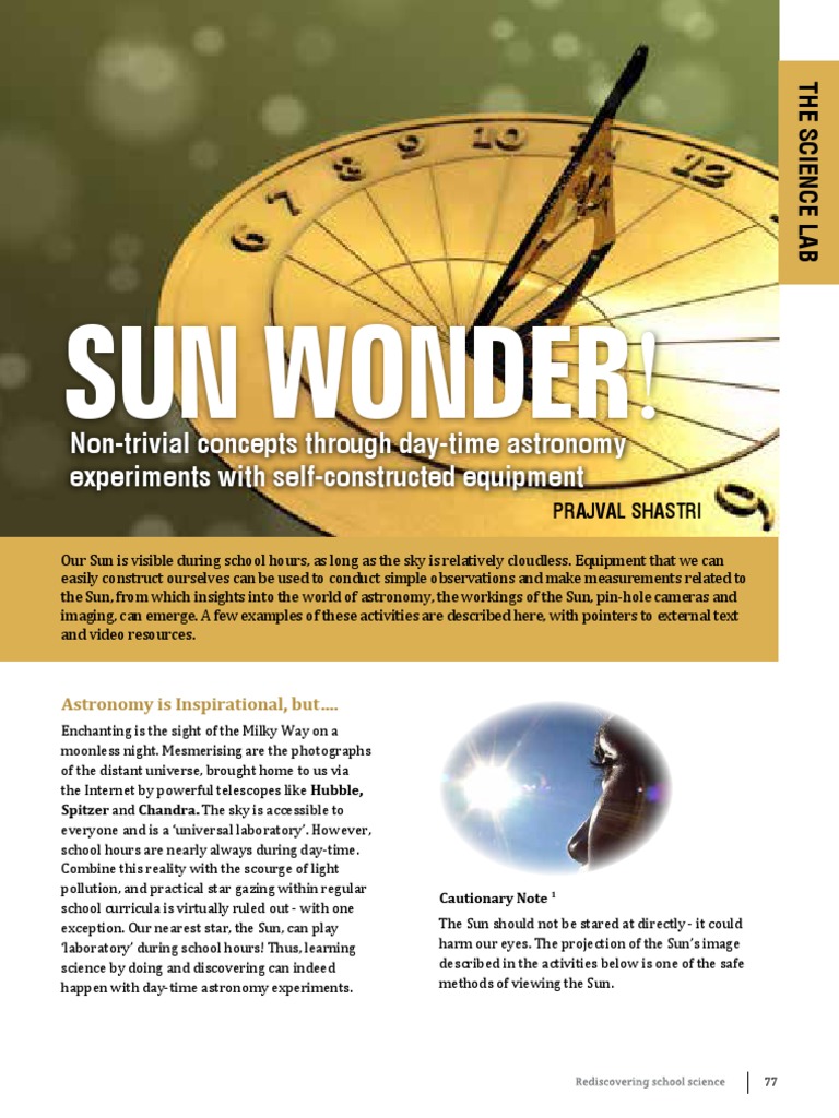 Sun Wonder! Non-Trivial Concepts Through Day-Time Astronomy Experiments With Self-Constructed ...