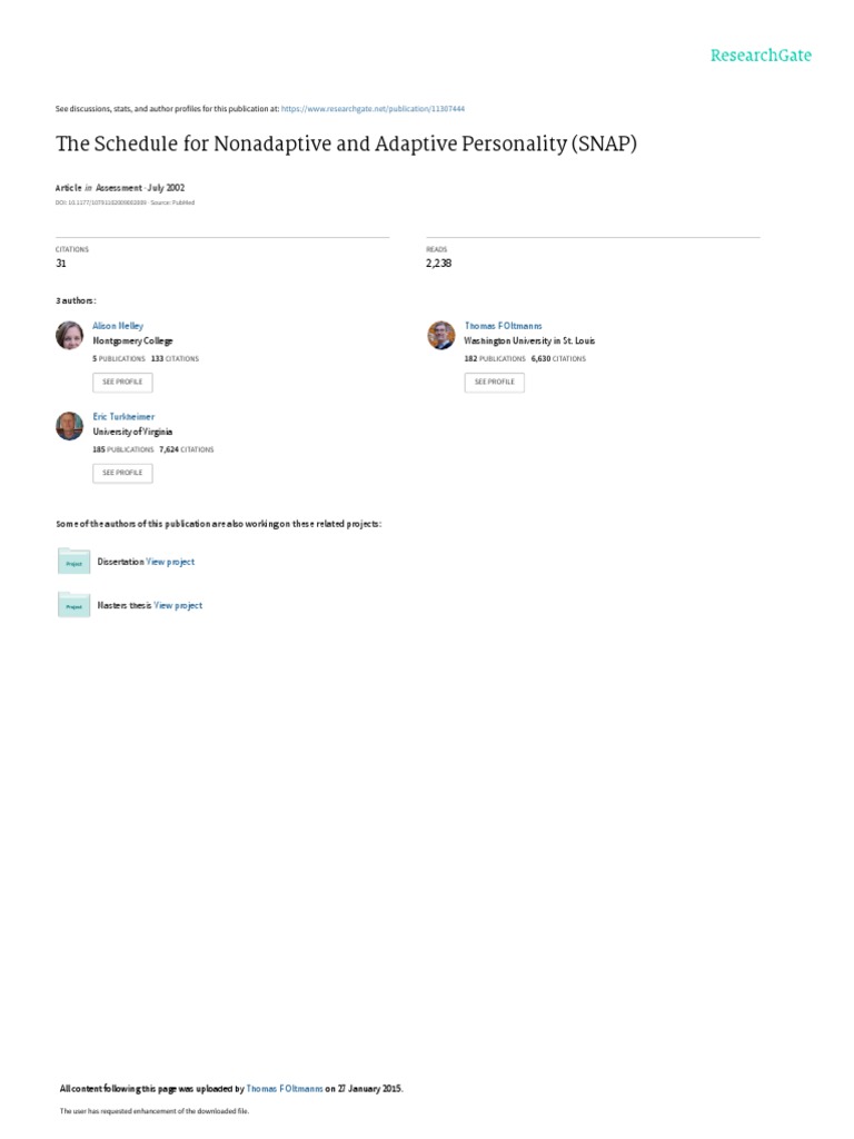 The Schedule For Nonadaptive and Adaptive Personal | PDF | Personality ...