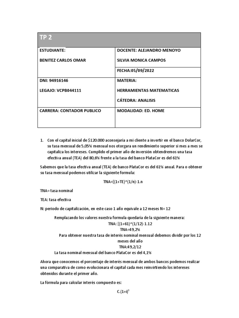 TP2 - Cuadro | PDF | Interés | Bancos