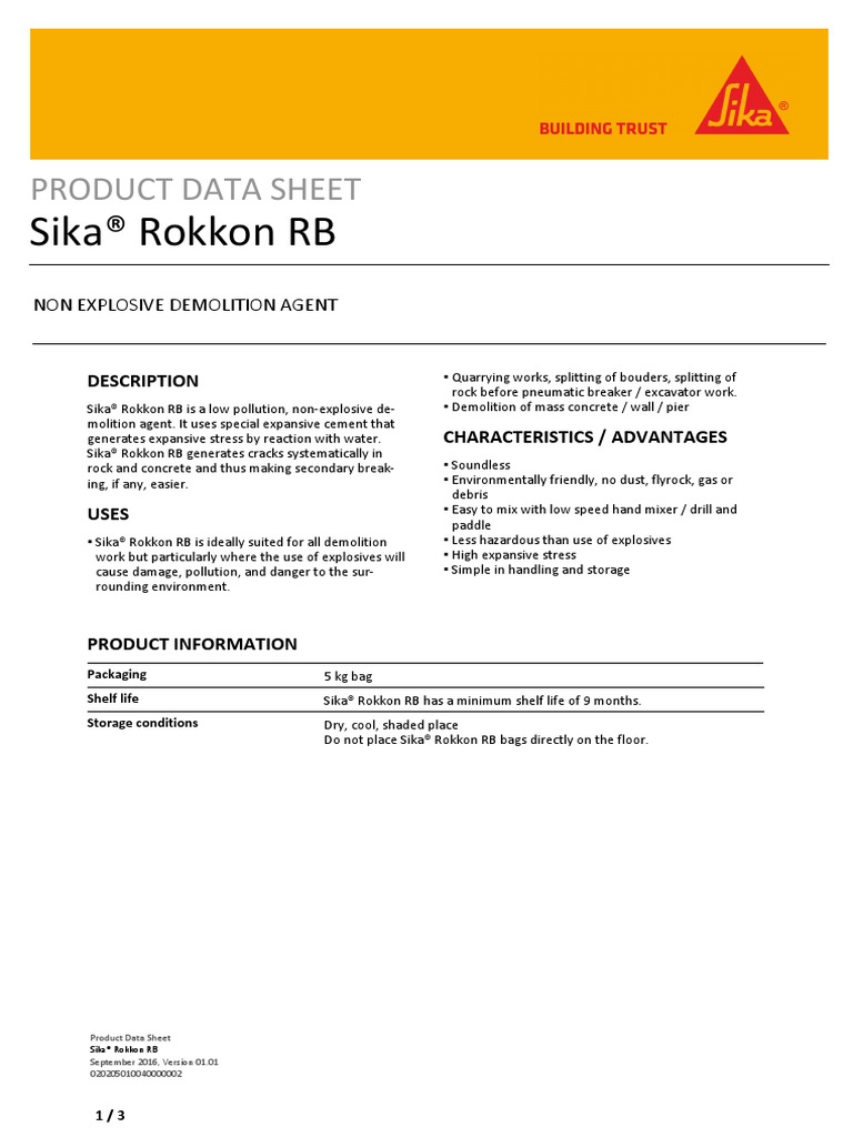 Sika Rokkon RB | PDF | Concrete | Demolition