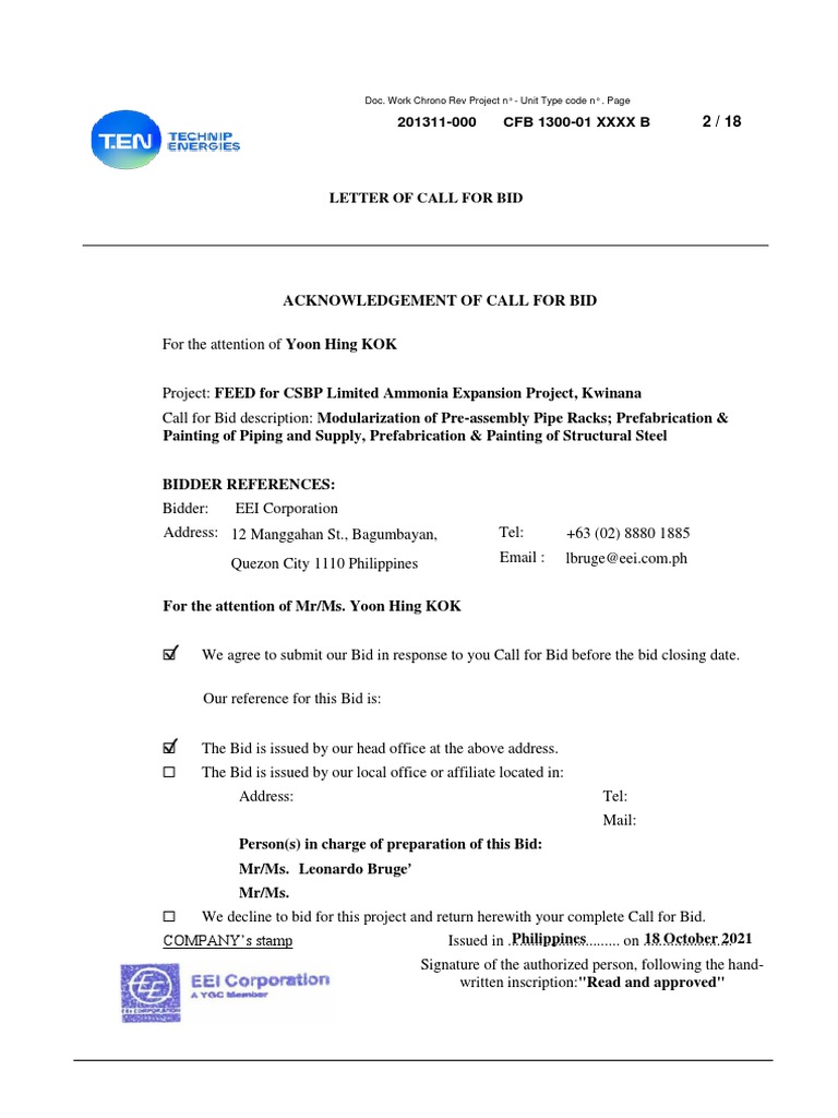 Acknowledgement of CFB - EEI | PDF