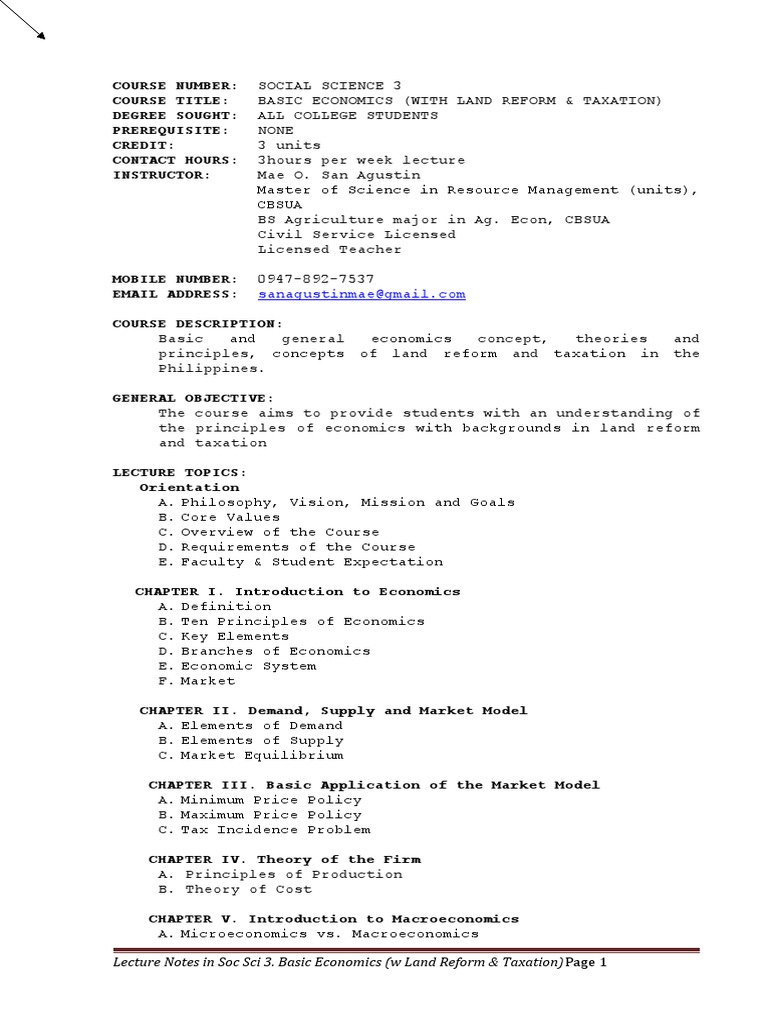 Intro to Basic Economics Course Outline | PDF | Elasticity (Economics ...