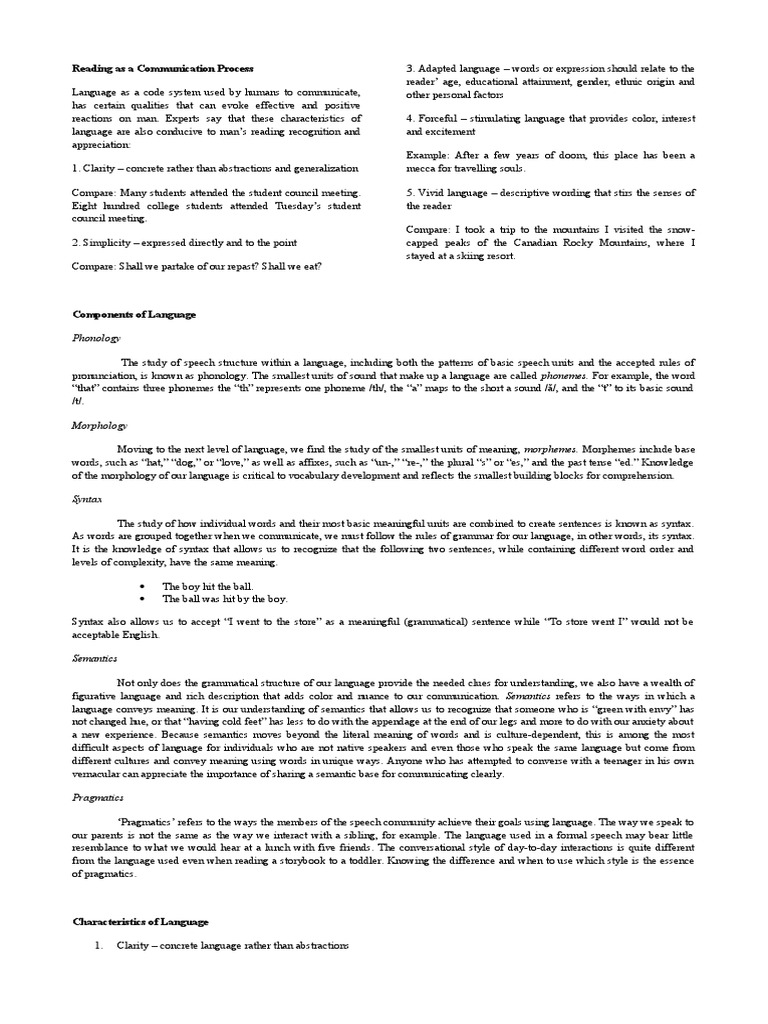 Components Of Language PDF Grammar Word
