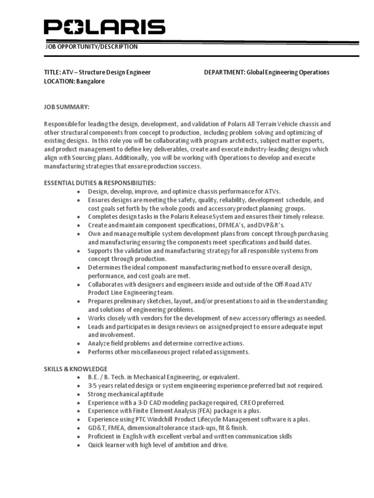 ORV - ATV - Structures Design Engineer | PDF | Design | Business