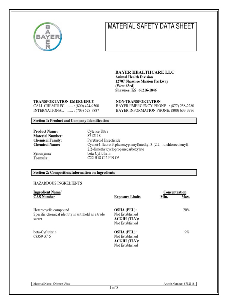 Beta Cyfluthrin Cylence Ultra | PDF | Toxicity | Hazardous Waste