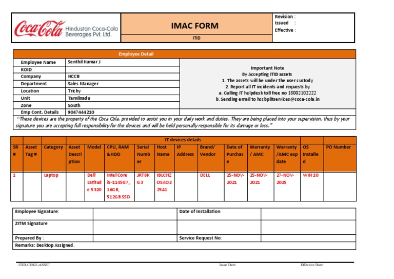IMAC Form | PDF | Consumer Electronics | Video Game Platforms