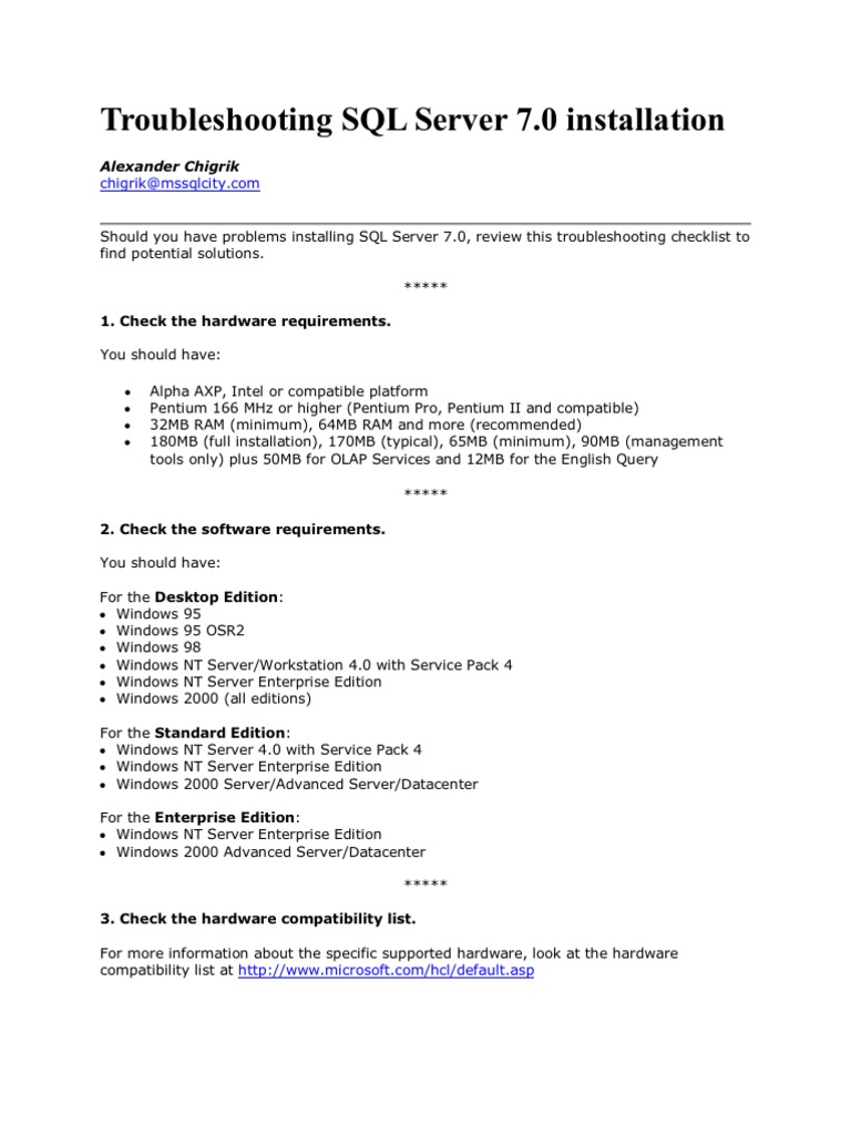 Troubleshooting Sql Server 7 Pdf