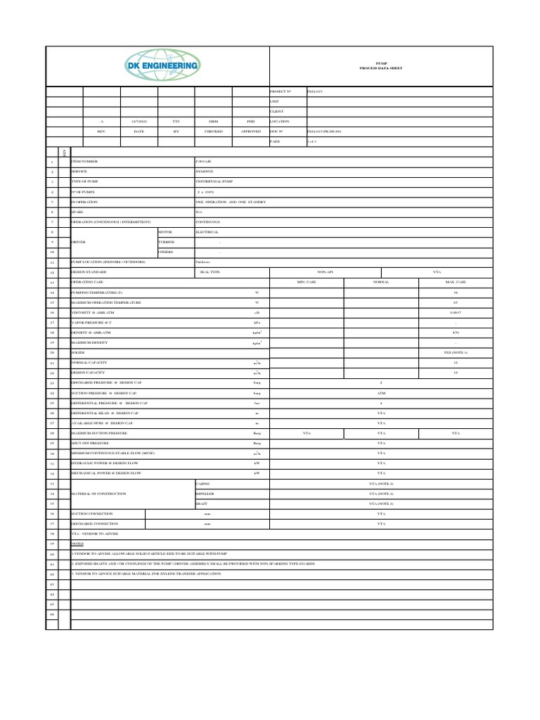 Xylene Pump Specifications and Guidelines | PDF | Pump | Mechanical ...