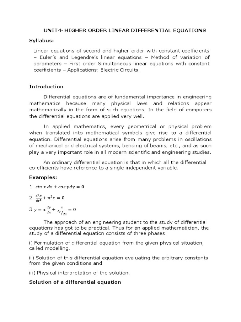 Solving Higher Order Linear Differential Equations With Constant
