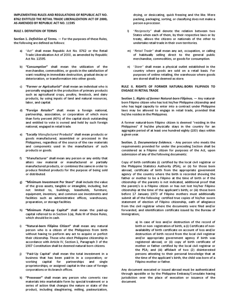 IRR FULLY SIGNED of The Retail Trade Liberalization Act RTLA As Amended ...