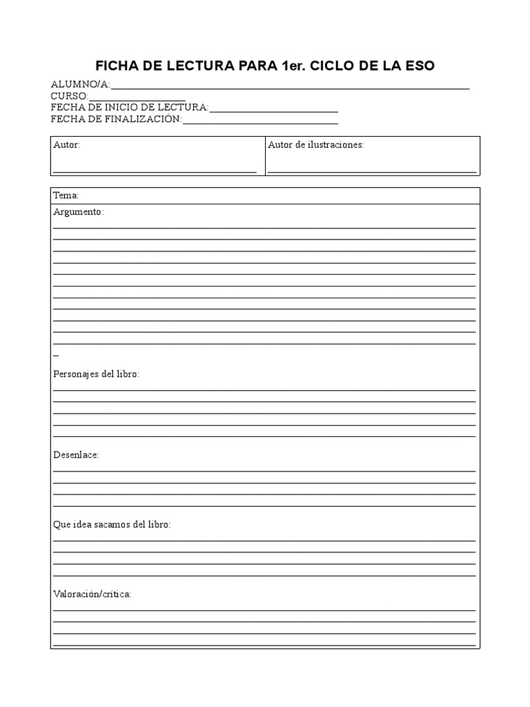Ficha Lectura 1 Ciclo Eso | PDF