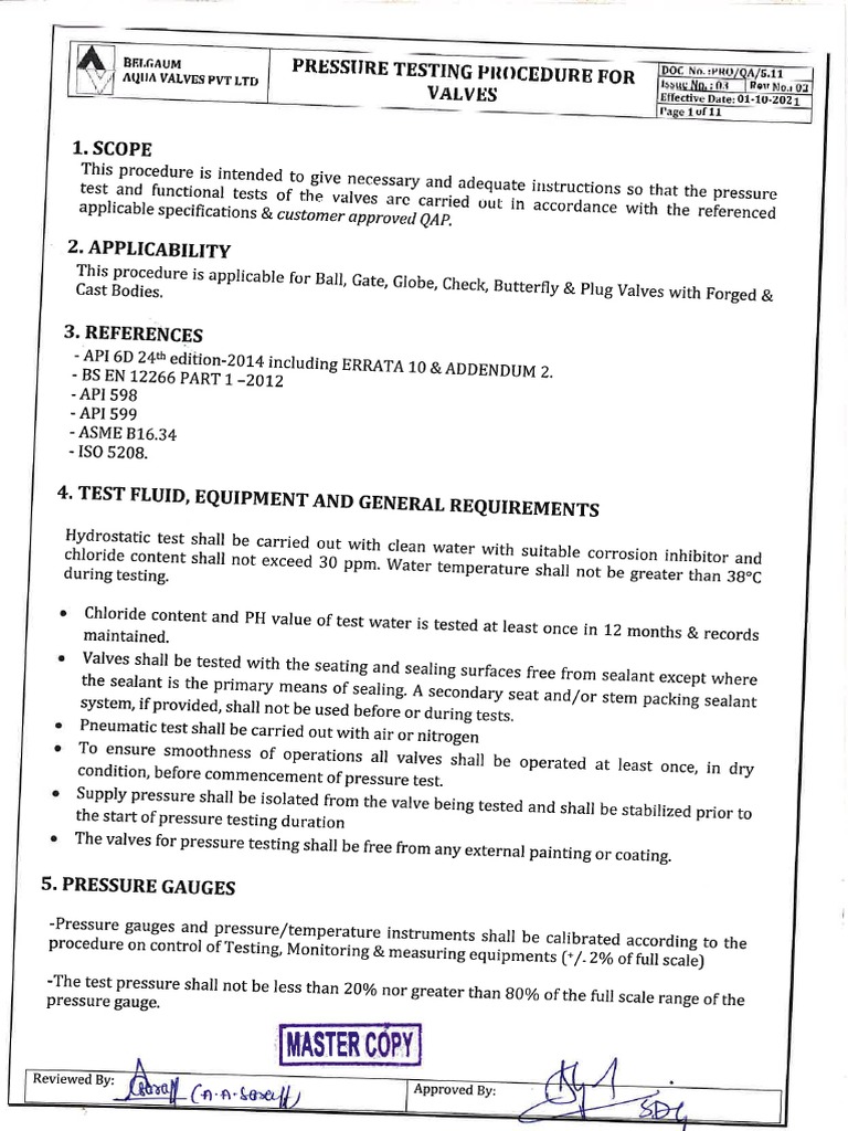 Hydro Testing Procedure-All Valves | PDF