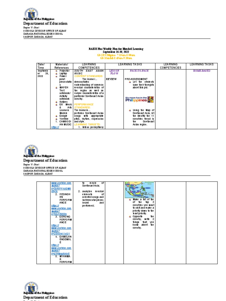 RAISE Plus Weekly Plan For Blended Learning in G8!09!26!30!2022 | Descargar gratis PDF ...