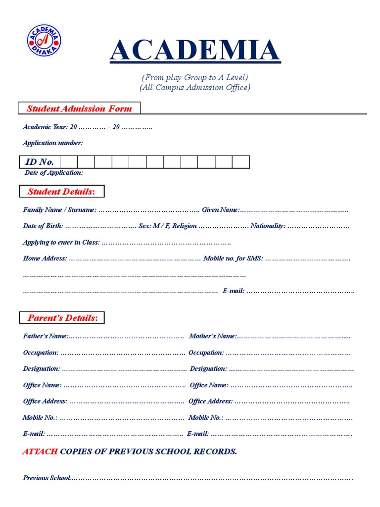 Admission Form | PDF | Career & Growth