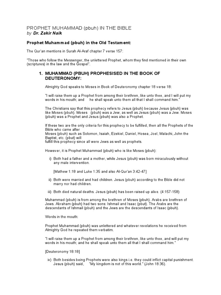 Muhammad (PBUH) Prophecies in the Bible | PDF | Prophet | Religious ...