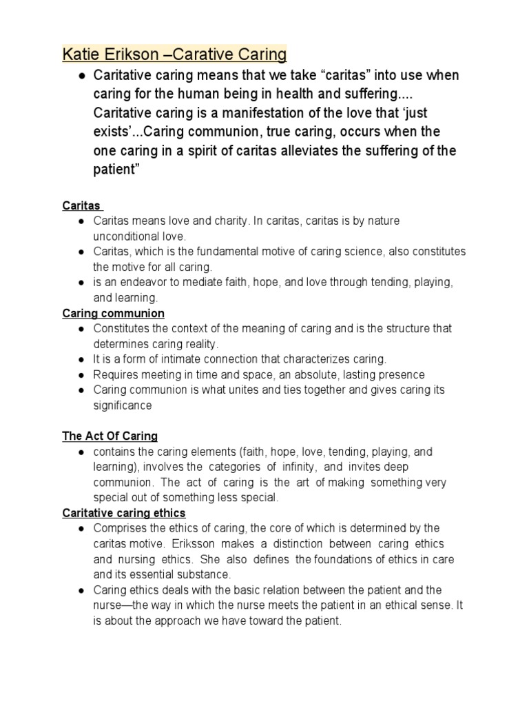 Katie Erikson Carative Caring | PDF | Dignity | Nursing