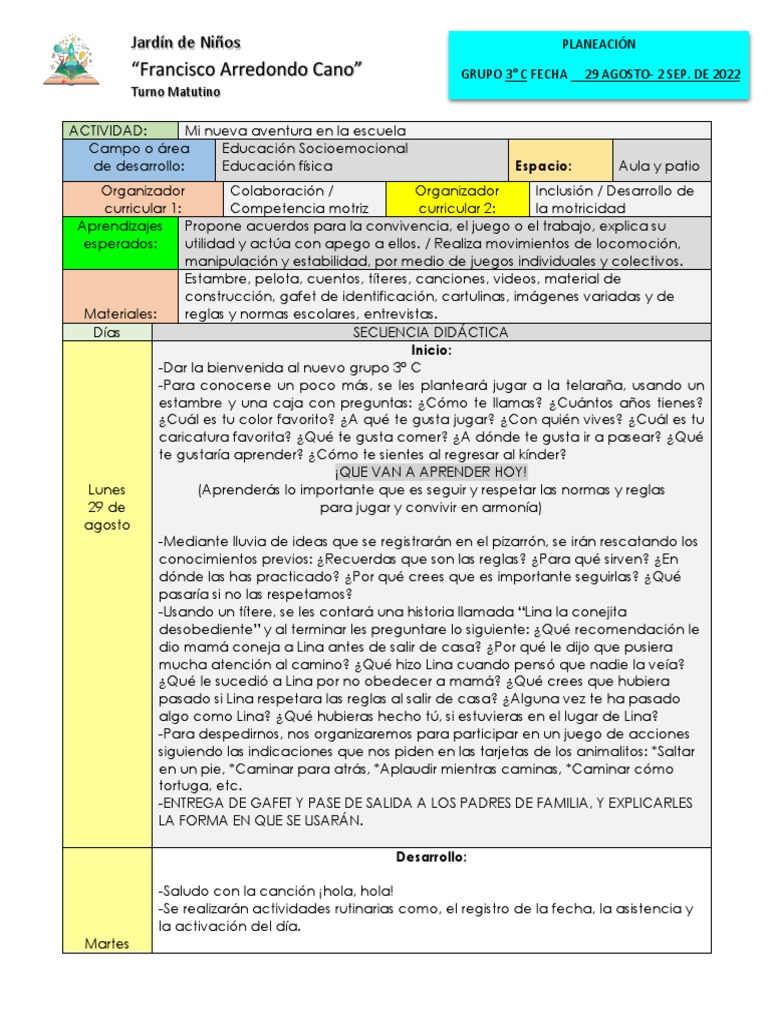 1 Semana MI NUEVA AVENTURA EN LA ESCUELA | PDF | Educación de la ...