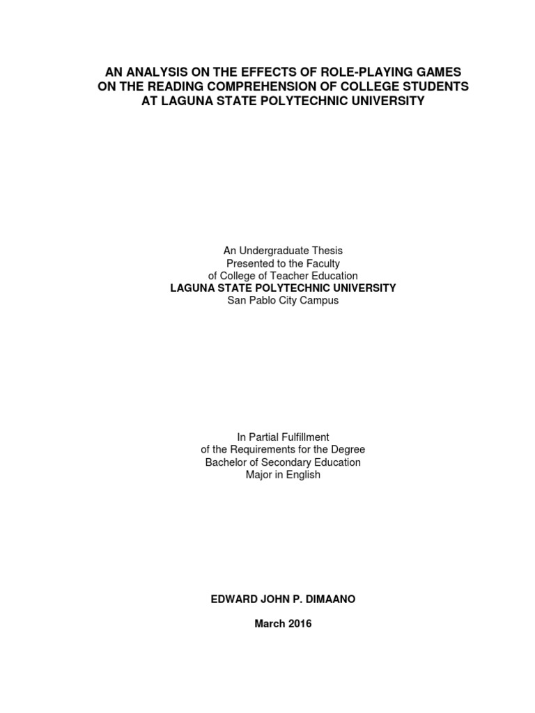 An Analysis On The Effects of Role-Playing Games On The Reading ...