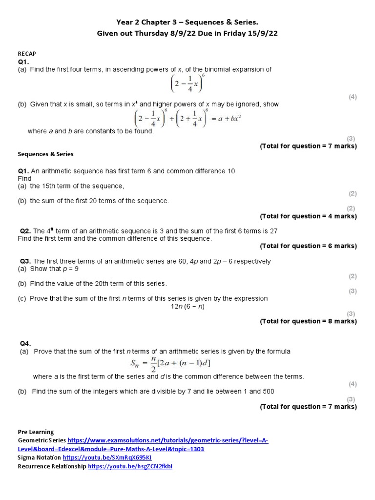 Arithmetic Sequences - Series HW | PDF | Summation | Sequence