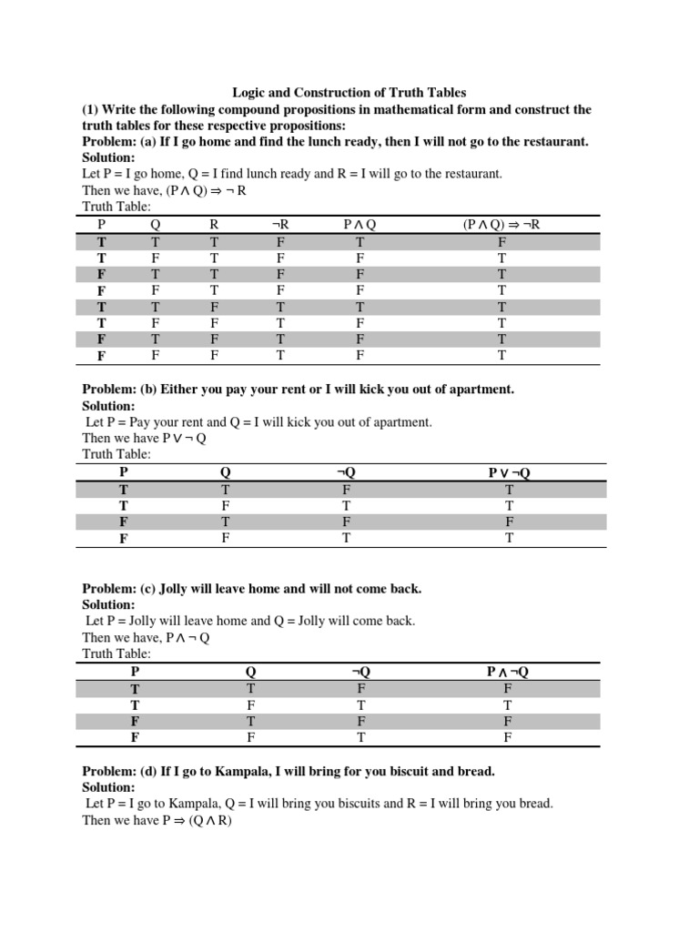 Logic and Construction of Truth Table | PDF | Semantics | Contemporary ...