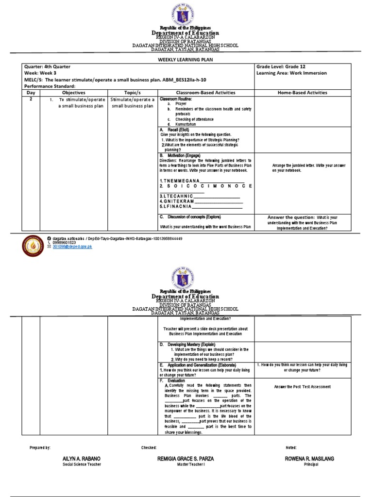 WLHP Work Immersion | PDF | Pedagogy | Education Theory