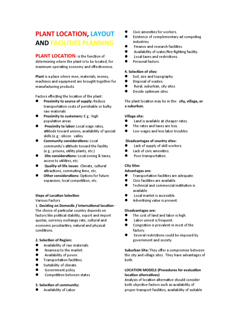 Factors Influencing Optimal Plant Location, Layout, and Facilities ...