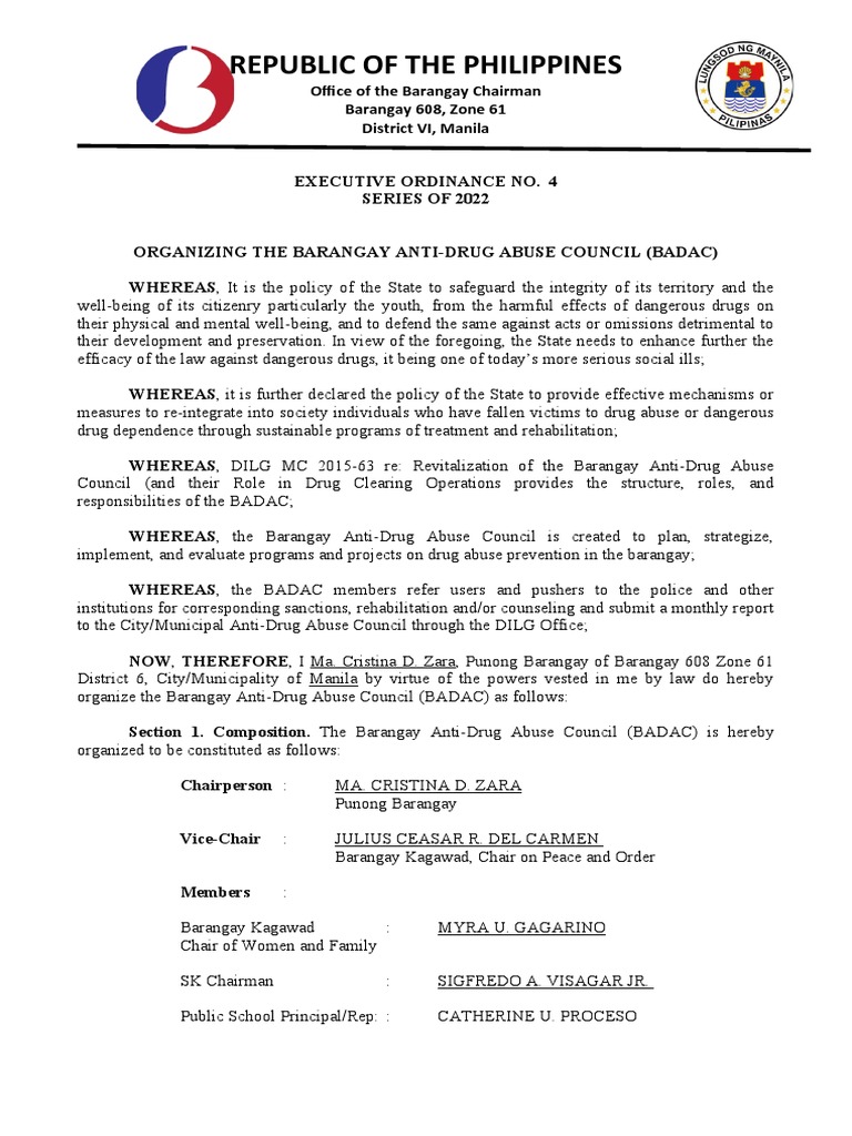 Eo #4 - Organizing Badac | PDF | Substance Abuse | Justice