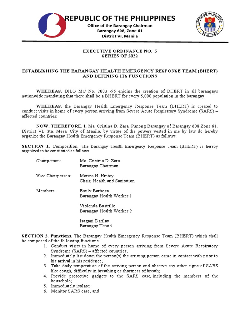 EO #5 - Reorganizing BHERT | PDF | Health Sciences