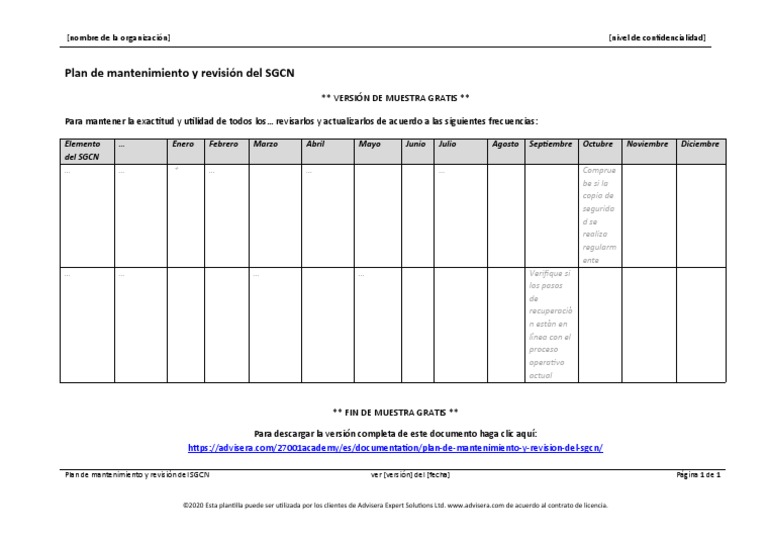 A.17.5.3 Plan de Mantenimiento y Revision Del SGCN Premium Preview ES | PDF | Informática | Software