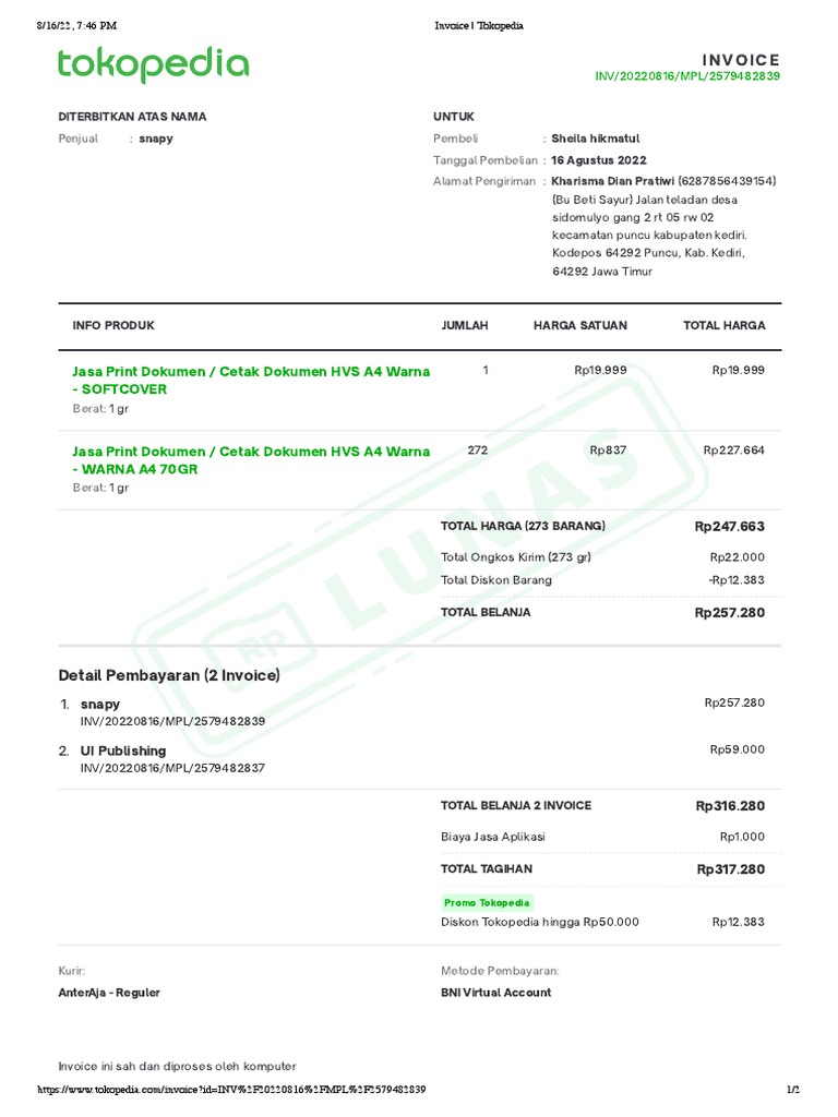 Invoice - Tokopedia | PDF