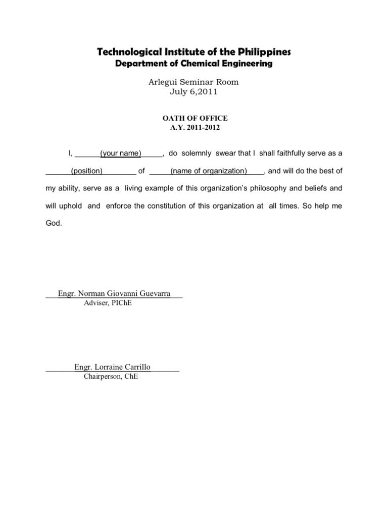Oath Of Office Template Oath Of Office