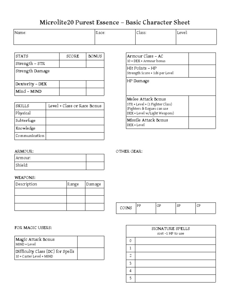 Microlite20 CHARACTERSHEET | PDF