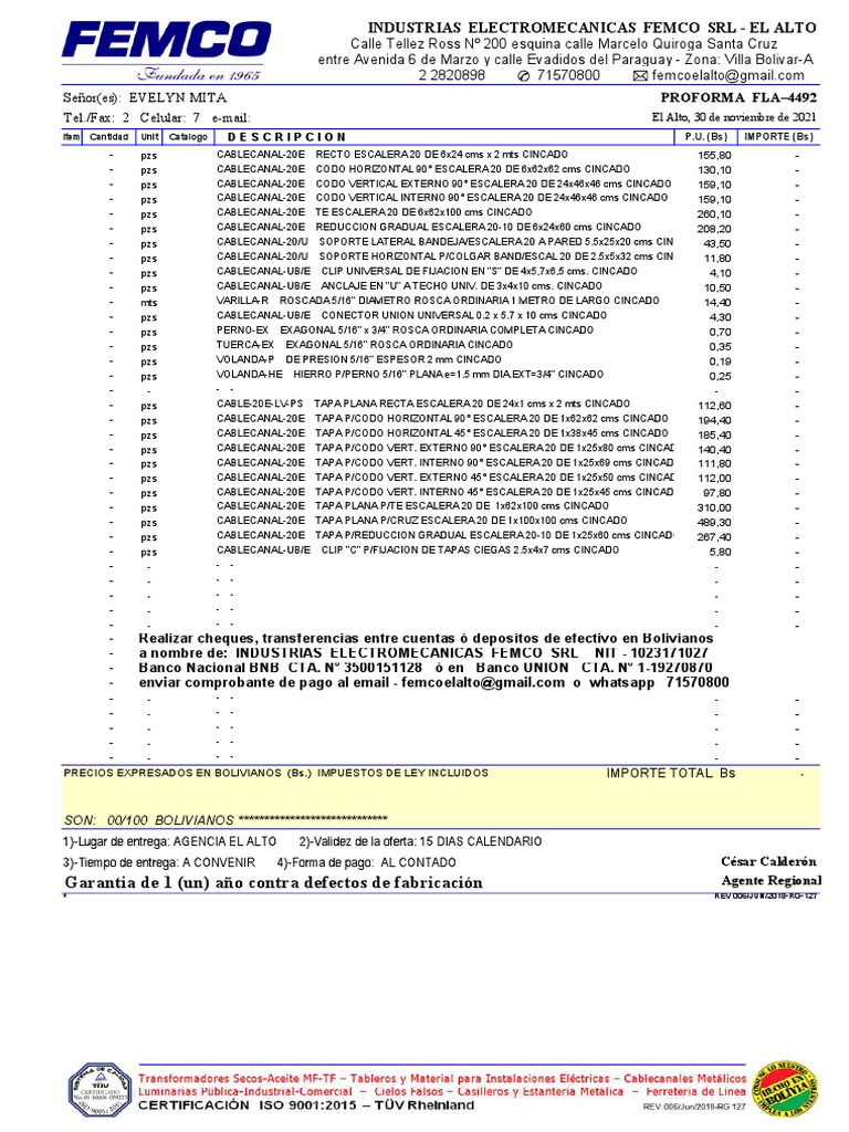 Proforma Femco SRL - El Alto | PDF