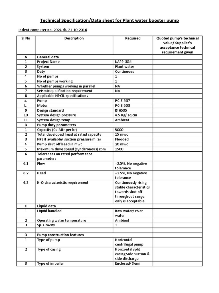Plant Water Booster Pump | PDF | Pump | Mechanical Engineering