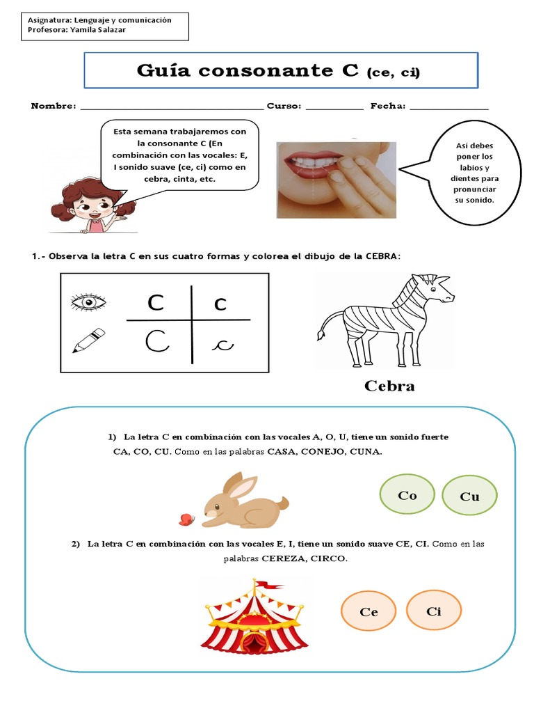 Guía de trabajo sobre la consonante C (ce, ci) | PDF | Lingüística ...